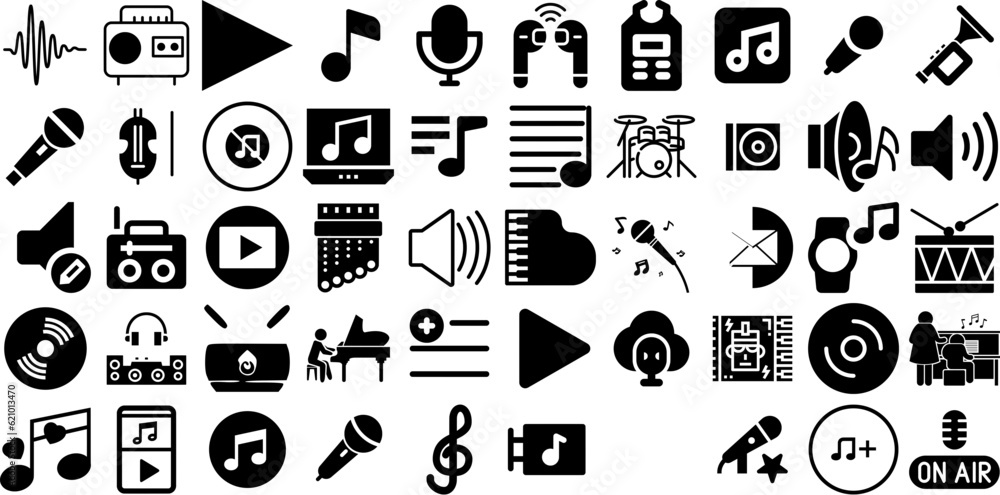 Mega Collection Of Music Icons Set Isolated Cartoon Elements Singer ...