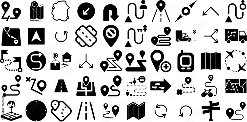 Mega Collection Of Route Icons Pack Hand-Drawn Black Infographic ...