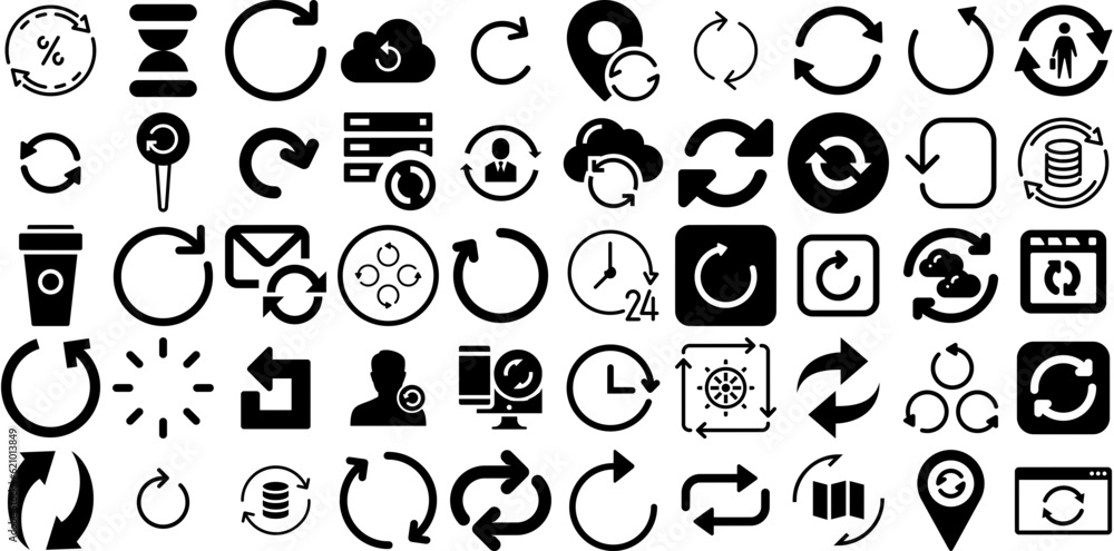 Huge Set Of Refresh Icons Pack Flat Modern Symbol Rewind, Refresh, Icon ...