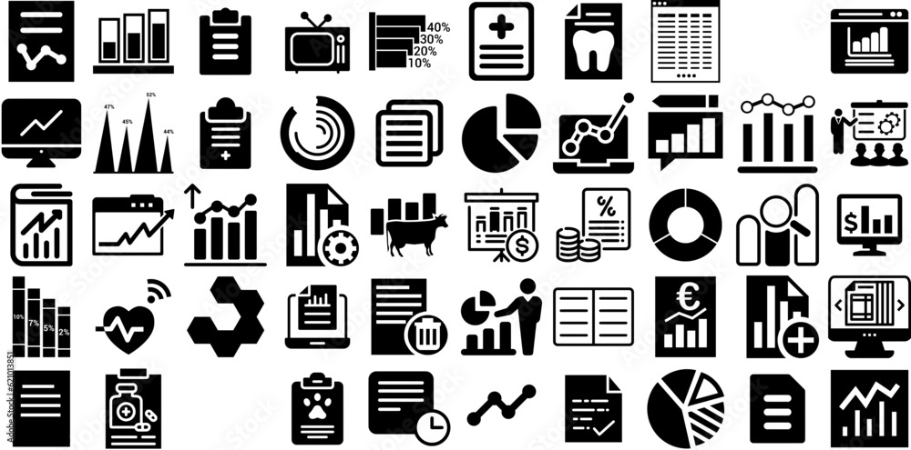 Big Collection Of Report Icons Set Linear Concept Pictograms ...