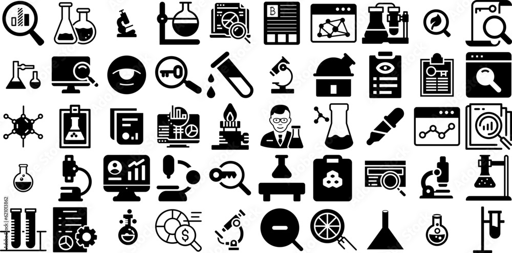 Huge Set Of Research Icons Bundle Hand-Drawn Isolated Vector Silhouette ...