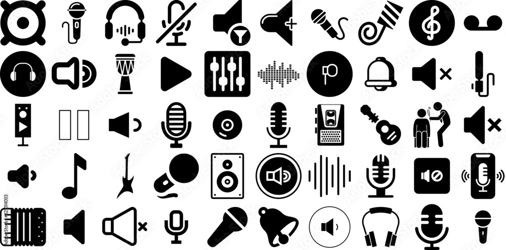 Mega Collection Of Sound Icons Collection Hand-Drawn Black Vector ...