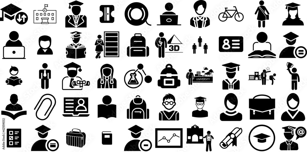 Massive Set Of Student Icons Bundle Linear Simple Signs Icon, Learner ...