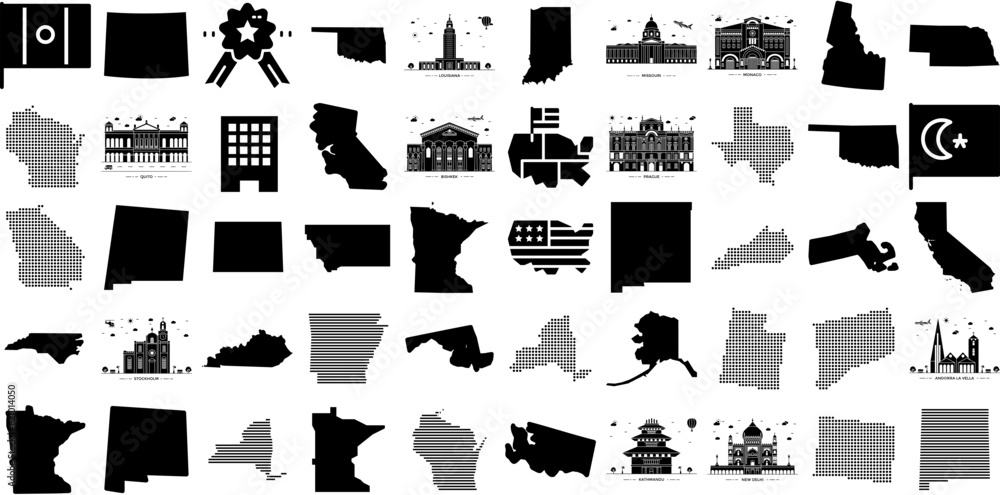 Vecteur Stock Big Collection Of State Icons Pack Solid Infographic ...