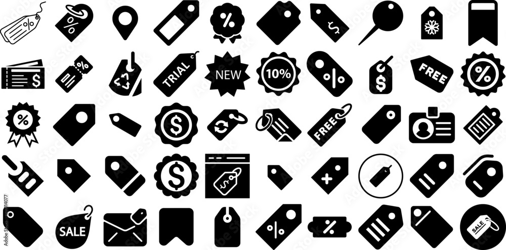 Mega Collection Of Tag Icons Bundle Flat Vector Clip Art Outline ...