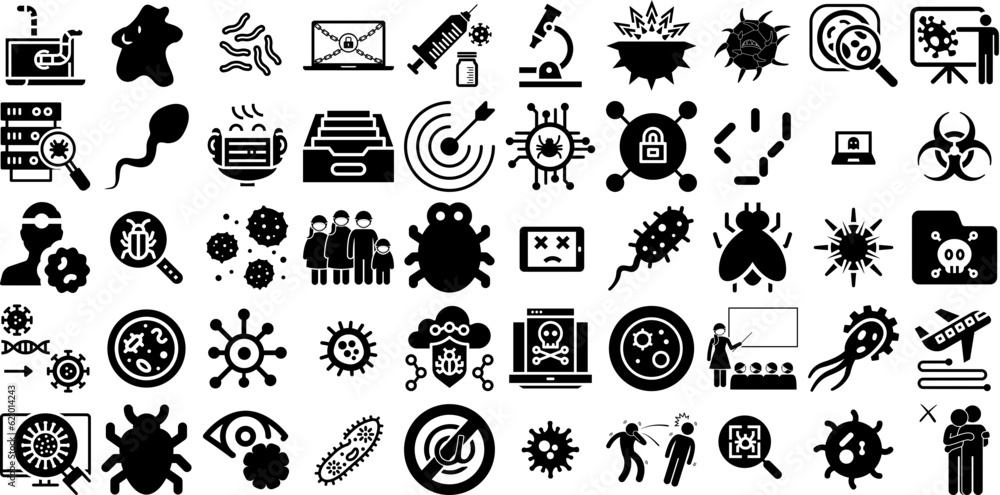 Massive Collection Of Virus Icons Pack Hand-Drawn Black Concept ...