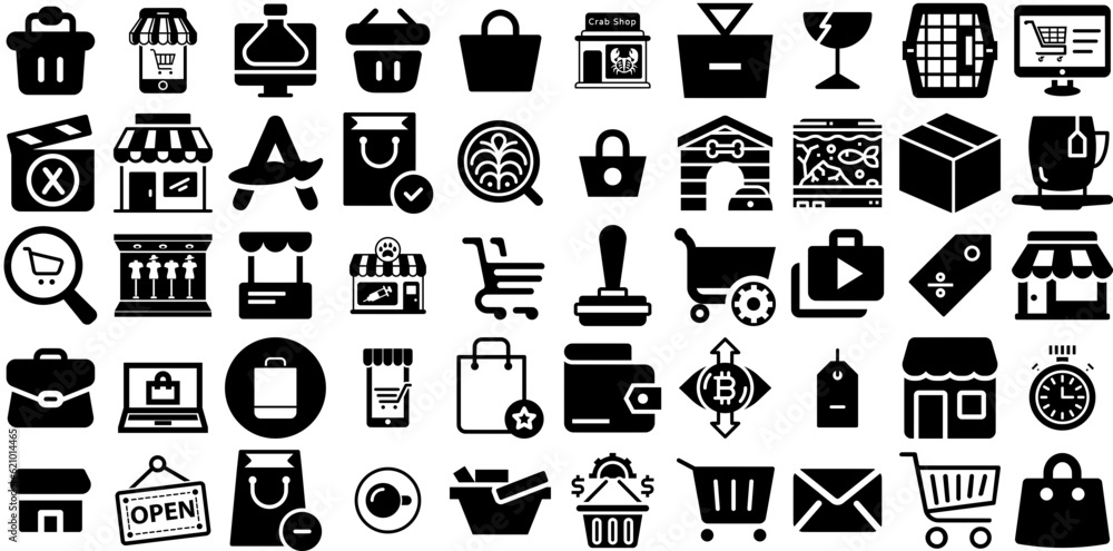Big Collection Of Shop Icons Collection Hand-Drawn Linear Concept ...