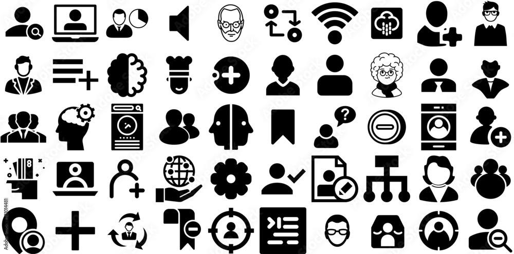 Big Set Of User Icons Pack Black Cartoon Pictograms Profile, Set ...