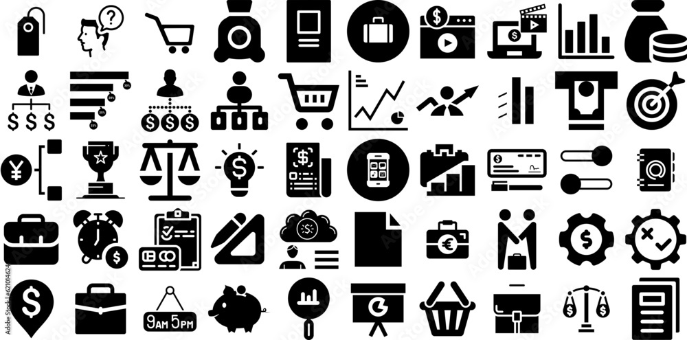 Huge Collection Of Business Icons Pack Isolated Vector Silhouette Court ...