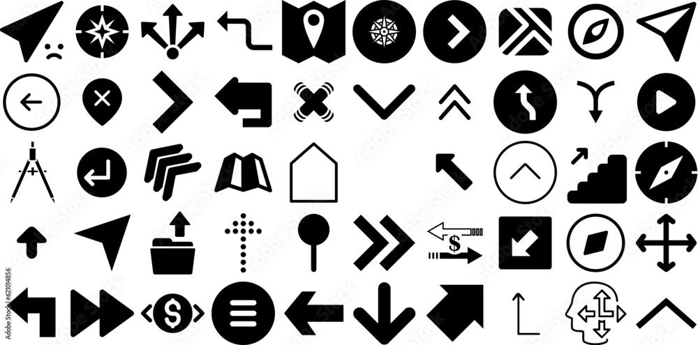Massive Collection Of Direction Icons Set Solid Cartoon Symbol Icon, Renewal, Symbol, Way ...