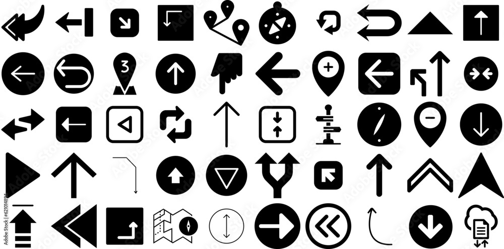 Mega Collection Of Direction Icons Bundle Hand-Drawn Linear Modern ...
