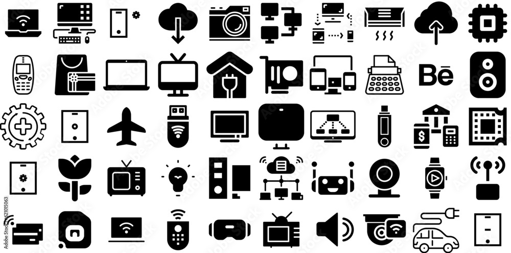 Huge Collection Of Technology Icons Pack Hand-Drawn Linear Infographic ...