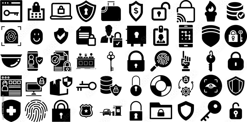 Mega Set Of Security Icons Collection Hand-Drawn Black Infographic ...