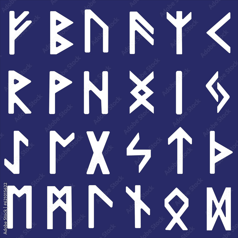 Runes set. Rune alphabet, futhark. Writing ancient Germans and ...