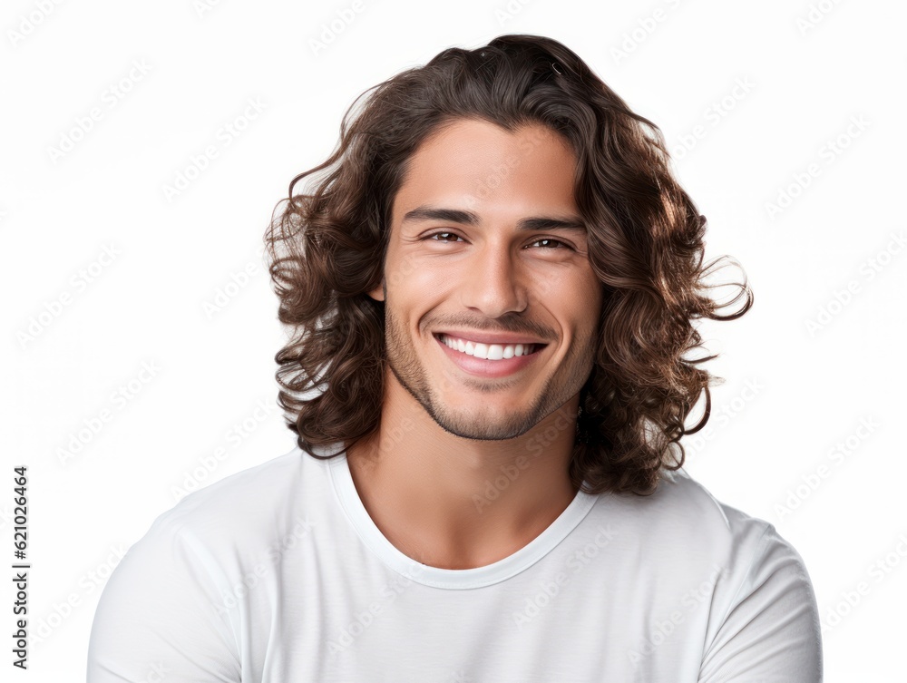 a closeup photo portrait of a handsome latino man smiling with clean ...