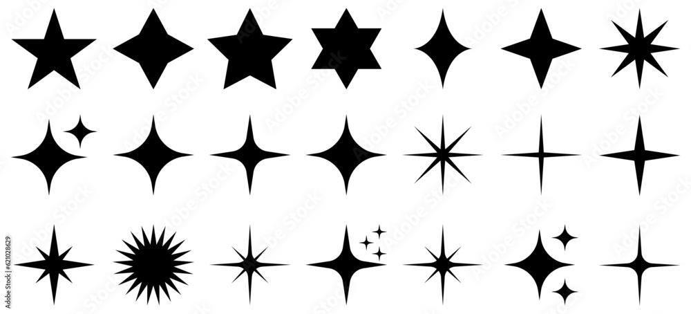 Sparkle star icons set. Vector illustration isolated on white ...