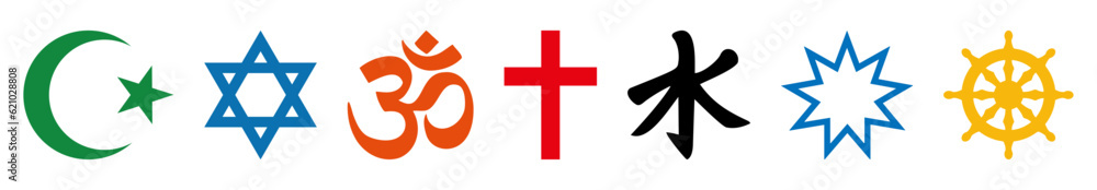 Religious symbols icon set. Islam, Judaism, Christianity, Hinduism ...