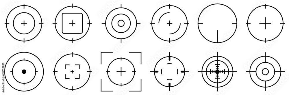 Set of target icons. Gun target, focus, crosshair, reticle, viewfinder ...
