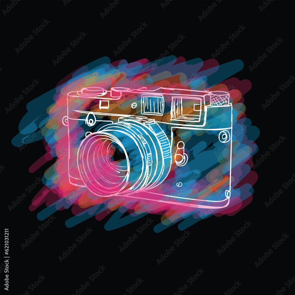 Mirrorless camera vector illustration in water painting design for ...