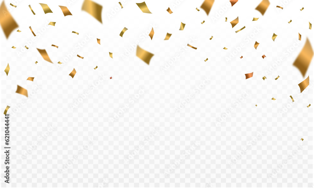 Gold confetti and ribbon background, isolated on transparent background ...