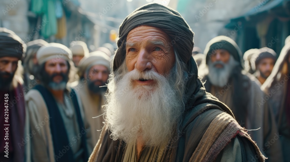 Jewish men in the street. Old testament. Biblical Scene Stock Photo ...