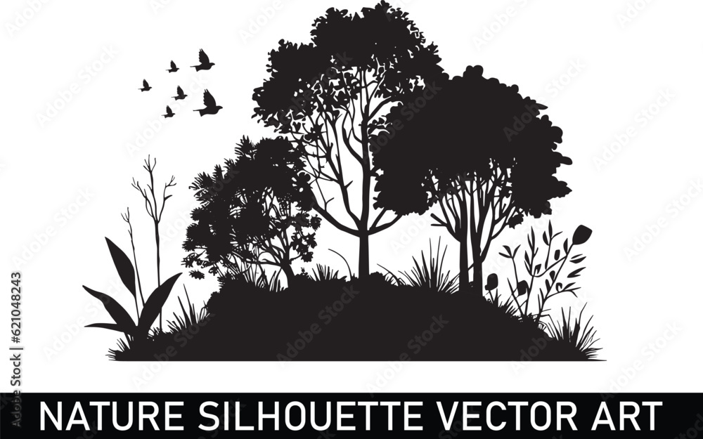 Vetor de Forest silhouette illustration, Nature silhouette clipart ...