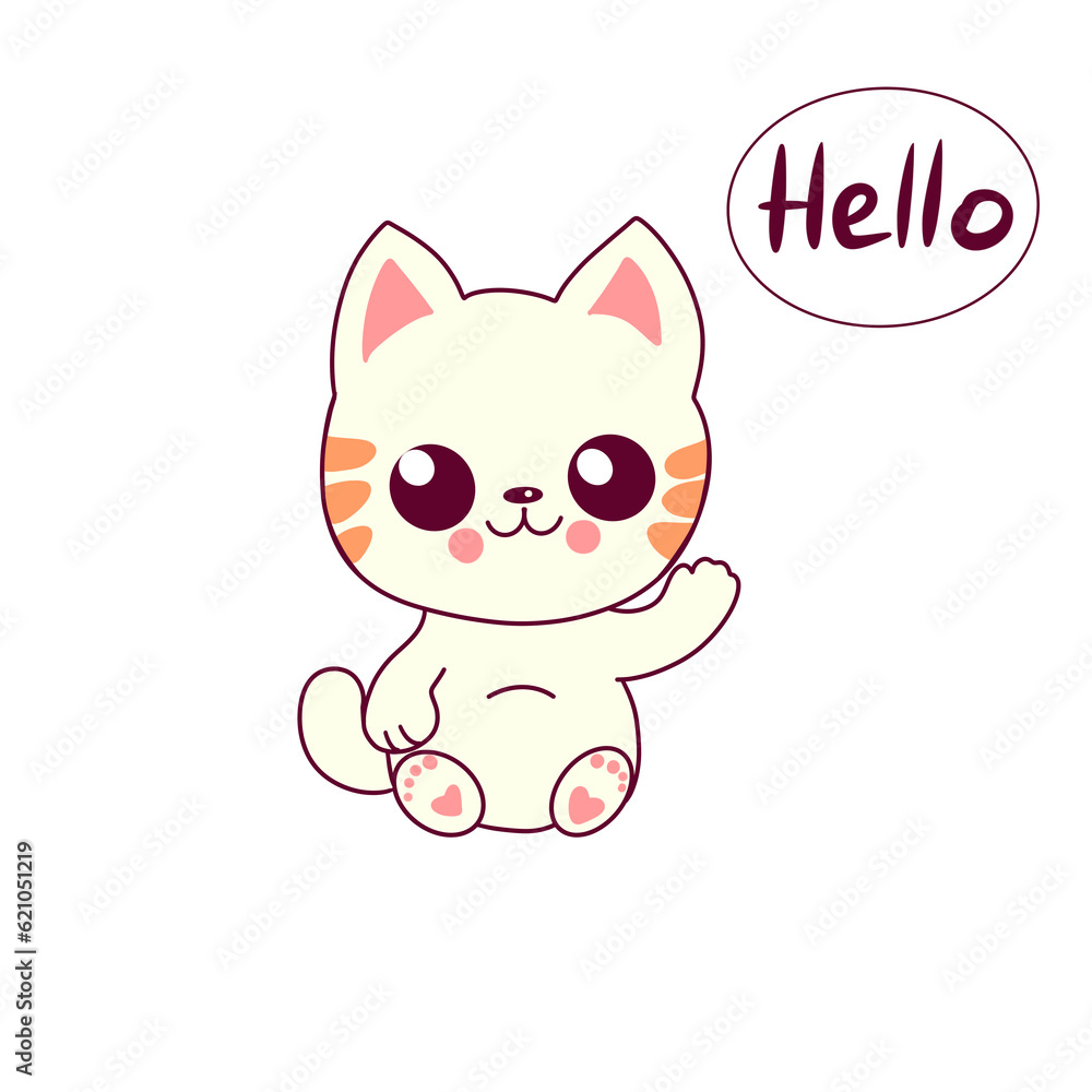 Cartoon hello cat, cute cat Stock Illustration | Adobe Stock