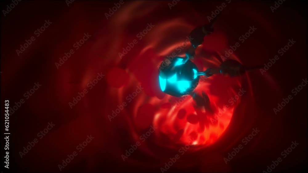 Blood cell and nanobot. Nanomedecine concept. Realistic 4k animation ...