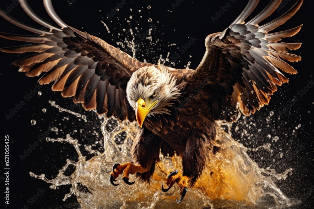 Majestic bald eagle making splash in the water illustration made with ...