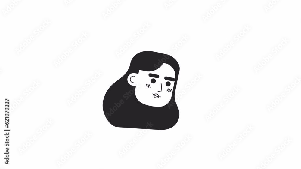 Wavy long hair woman bw 2D avatar icon animation. Professional lady ...