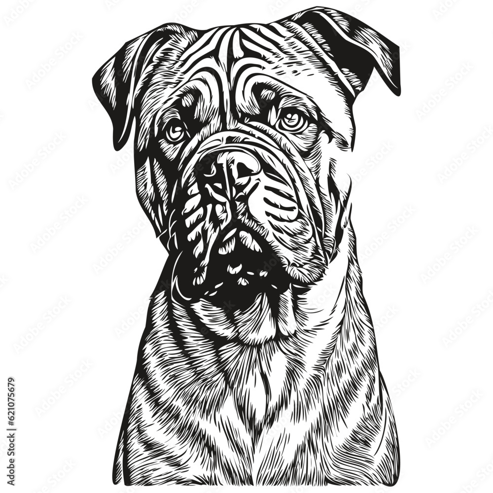 Bullmastiff dog breed line drawing, clip art animal hand drawing vector ...