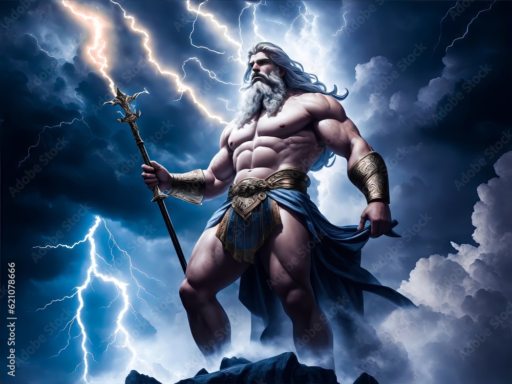 Zeus the mighty Greek King of the gods, ruler of Mount Olympus, and god of the sky, weather ...