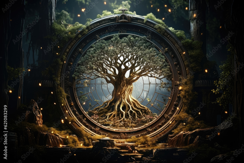 Illustrating the sacred tree of life as an afterlife portal gate ...