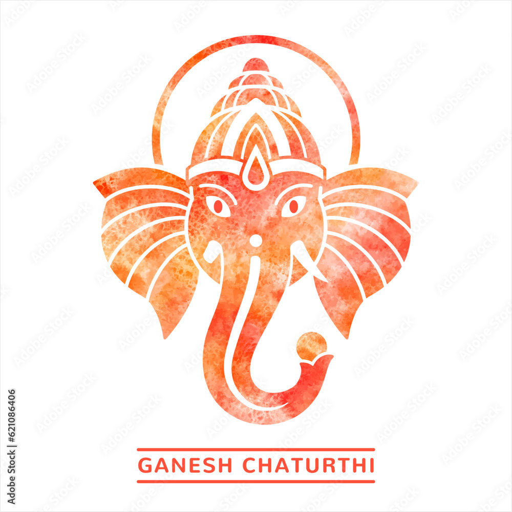 Ganesh head watercolor vector silhouette illustration, Ganesh Chaturthi ...