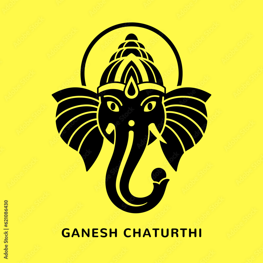 Ganesh head black and white vector silhouette illustration, Ganesh ...