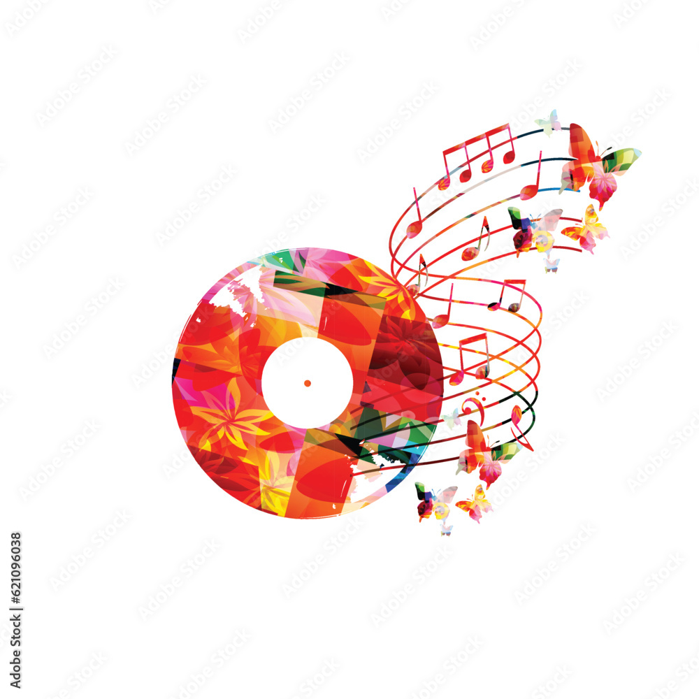 Playful music background with abstract vinyl LP record with musical ...
