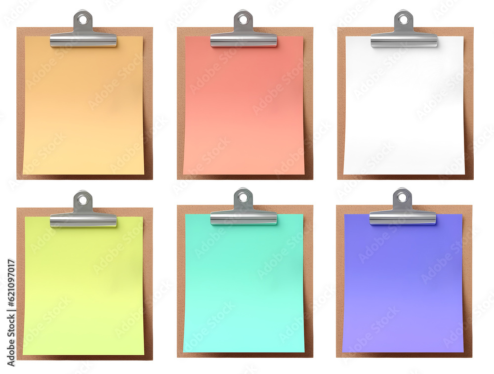 Shaded note paper sheet with shadow on wooden board with metal clip ...