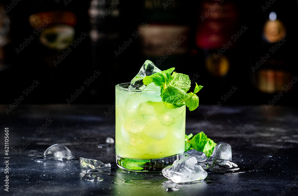 Green Negroni alcoholic cocktail drink with dry gin, aperitif, gentian ...