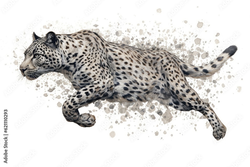 Black Spotted Leopard Leaping on White Background, Panthera pardus ...