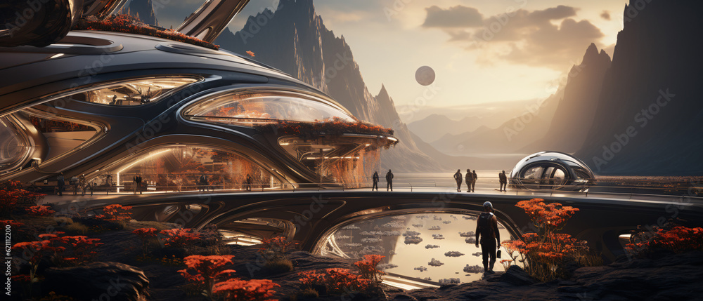 Futuristic big structure in the martian planet, 3d digital illustration ...