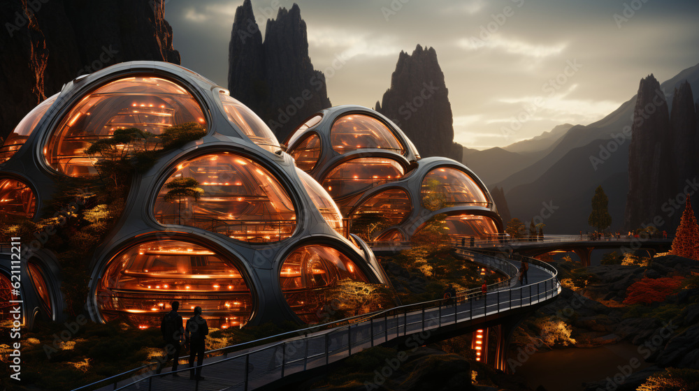 Martian Colony, terraforming, Moon Dome City, cluster of geodesic domes ...