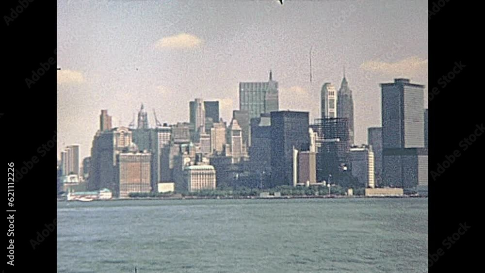 New York, United States of America - circa 1970: Manhattan skyline on ...