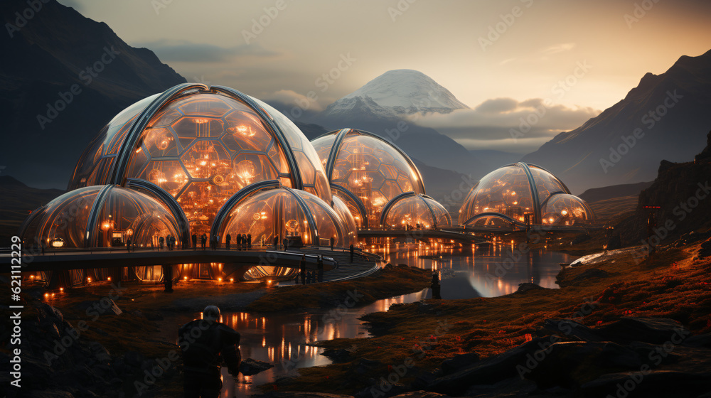 Martian Colony, terraforming, Moon Dome City, cluster of geodesic domes ...