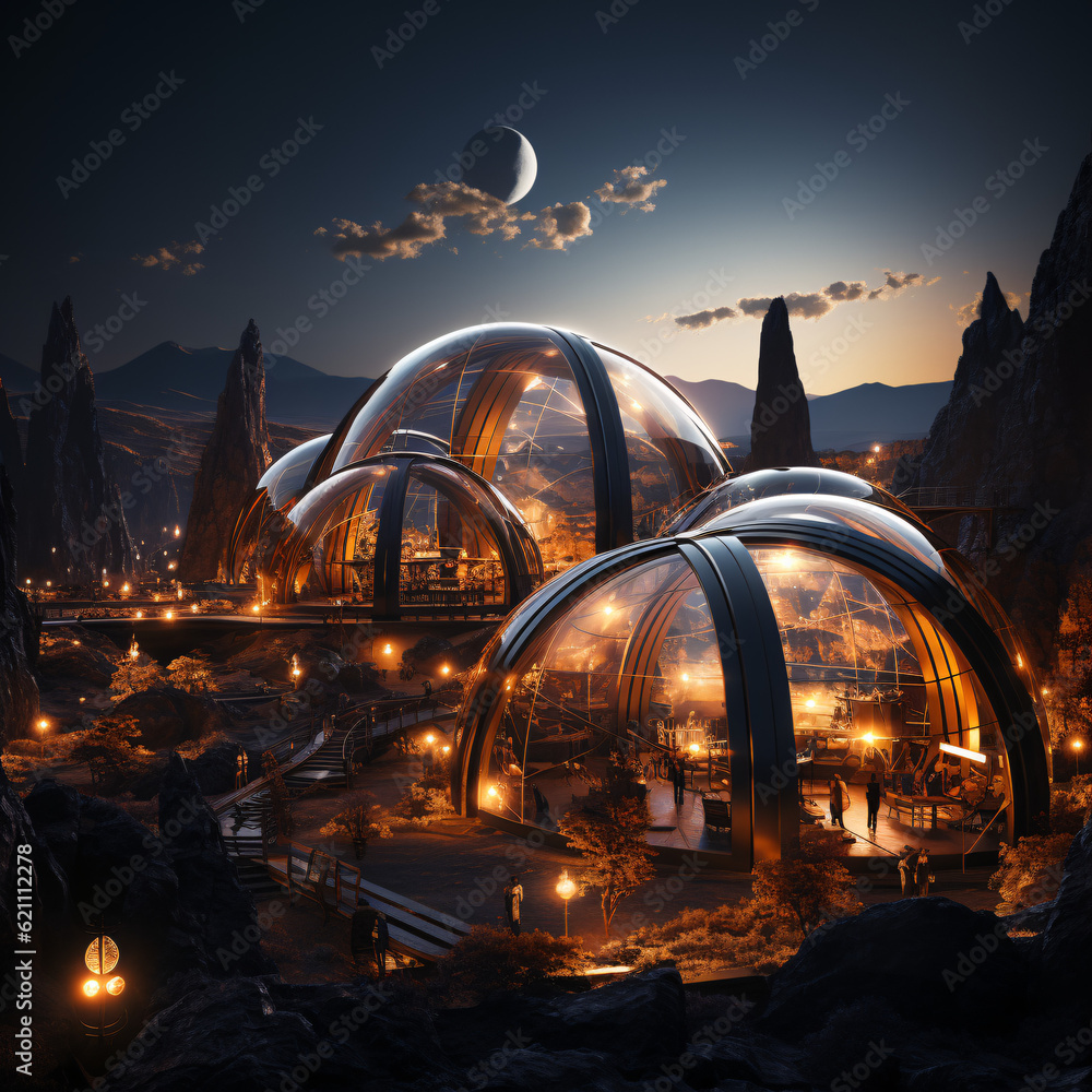 Exploring Martian Colony, terraforming, Moon Dome Esa City, geodesic ...