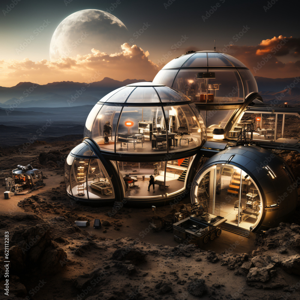 Futuristic home in the martian desert, concept art, 3d render digital ...