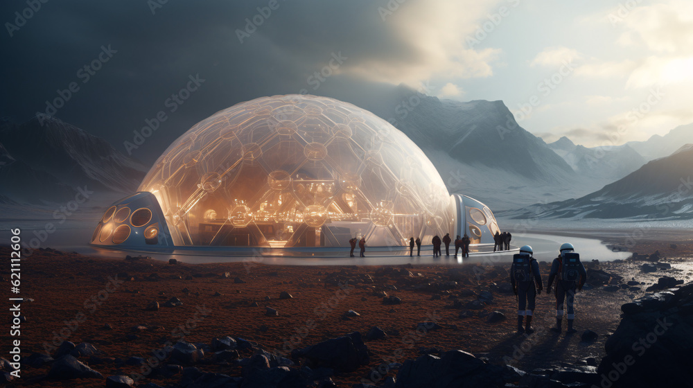 Futuristic big structure in the martian planet, concept art, 3d ...