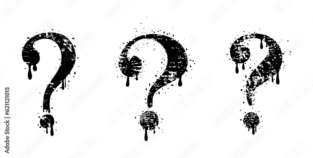 Set of grunge and dirty question marks. Spray painted graffiti question ...