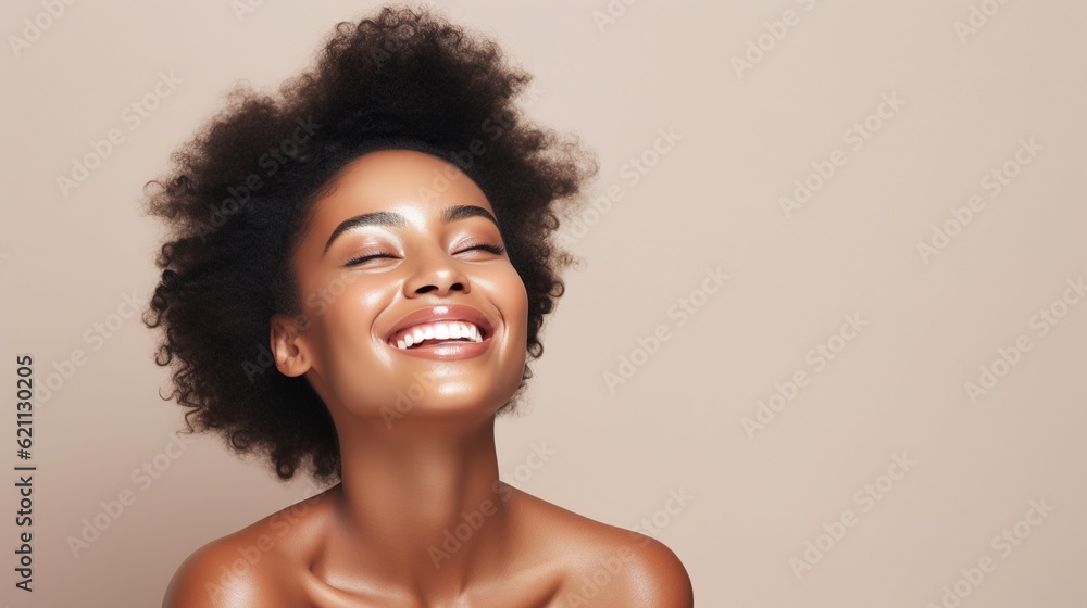 Beauty, skincare and happy black woman isolated on studio background ...