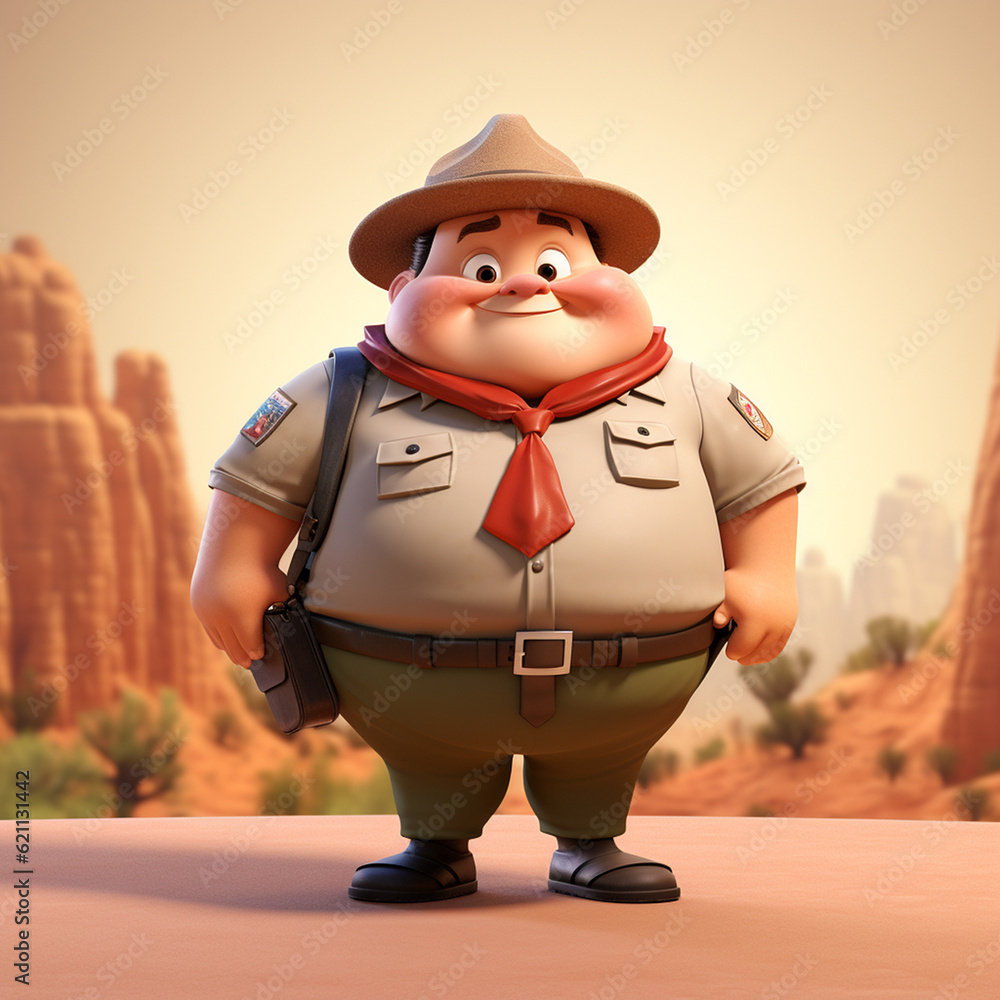 3d cartoon fat park ranger in the canyon Stock Illustration | Adobe Stock