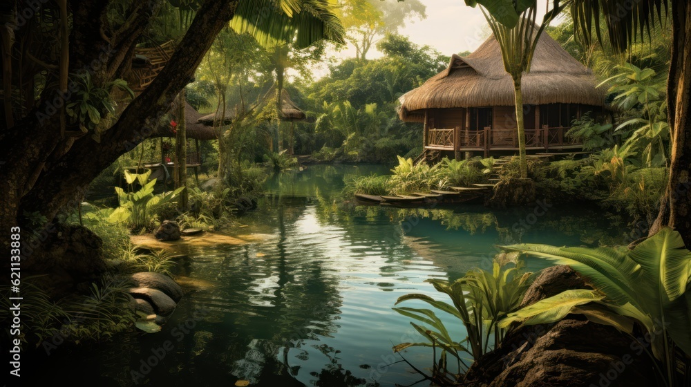 World inspired by the Amazon rainforest, with lush greenery, exotic ...
